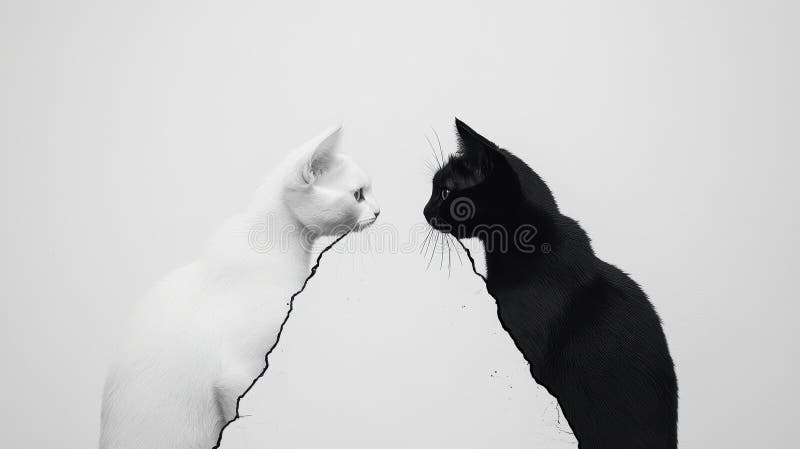 White and Black Cats with Cracked Design Stock Photo - Image of ...