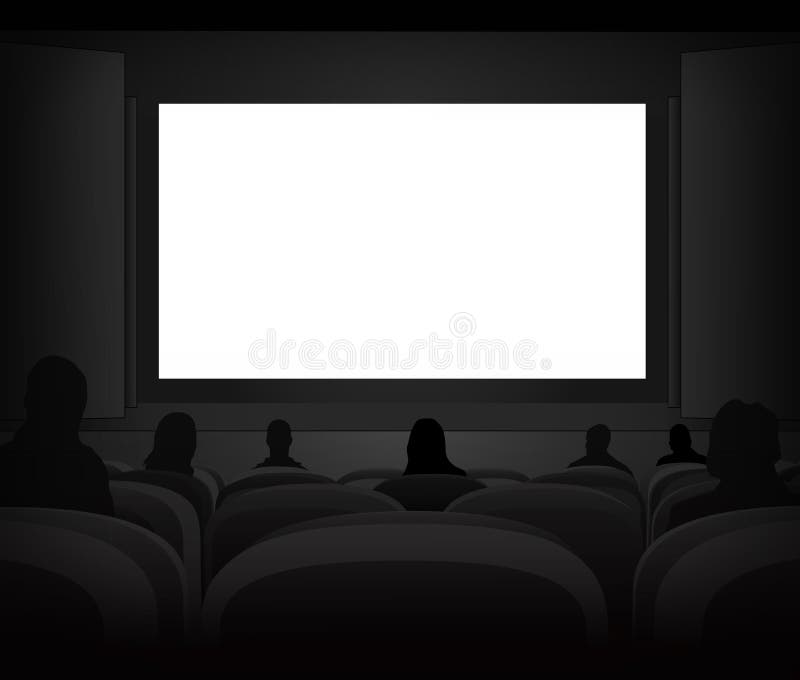 White Black Cinema Screen with Spectators in Auditorium Stock ...