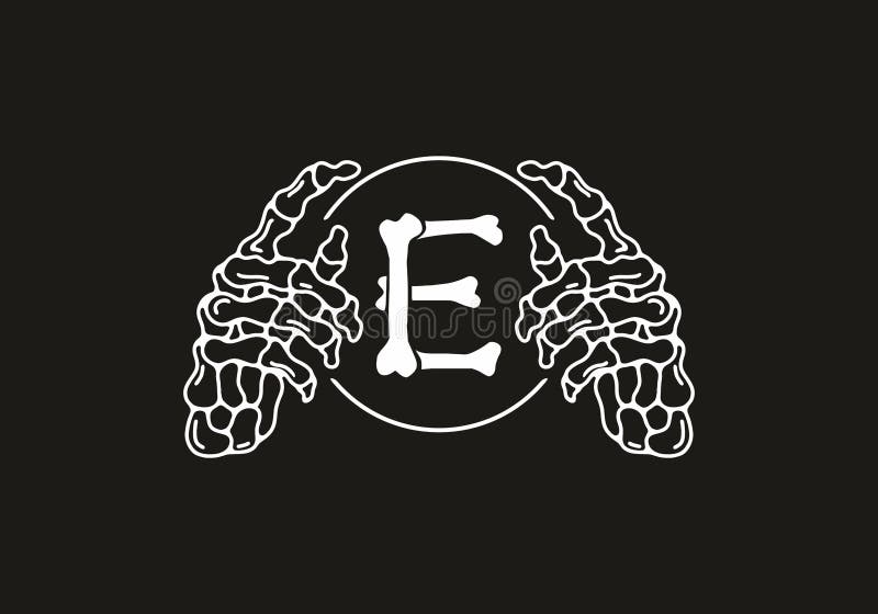 White Black Color of Skeleton E Initial Letter with Hand Stock Vector ...