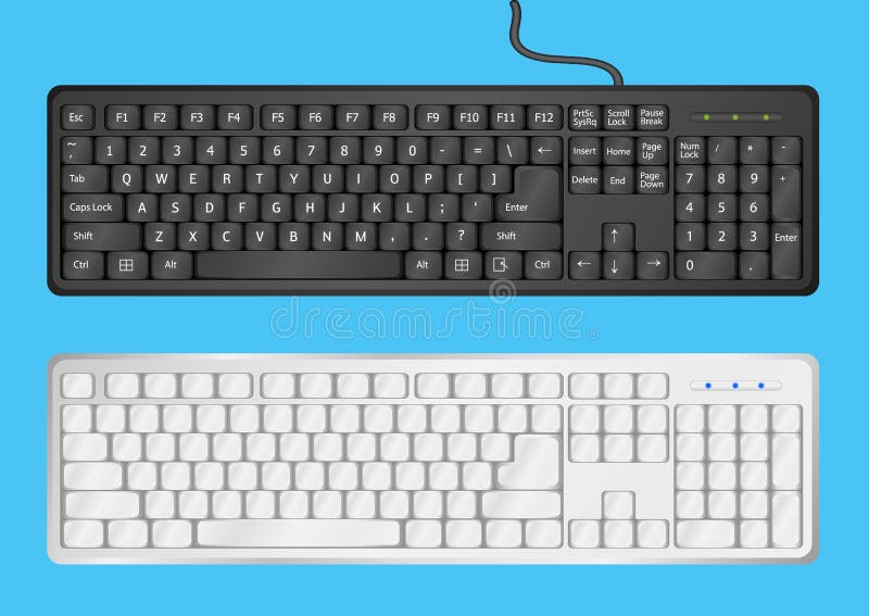 White and Black Computer Keyboards on Blue Background. Vector ...