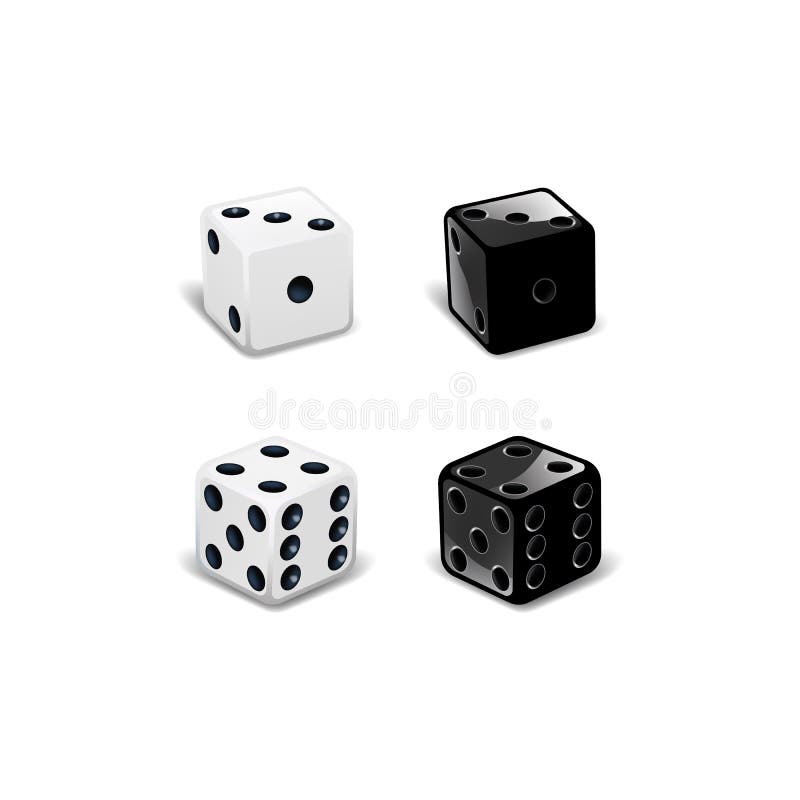 White and Black Cubes in Different Positions Isolated on White. Dice ...
