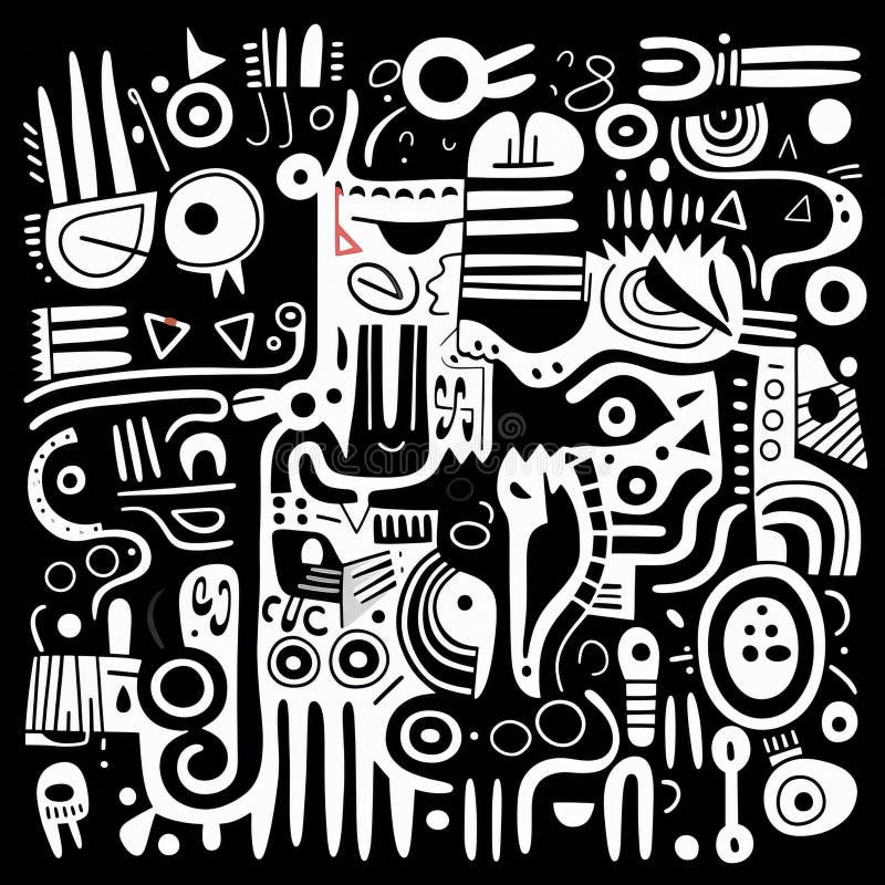 Abstract Minimalism: a Black and White Doodle Drawing with Algorithmic ...