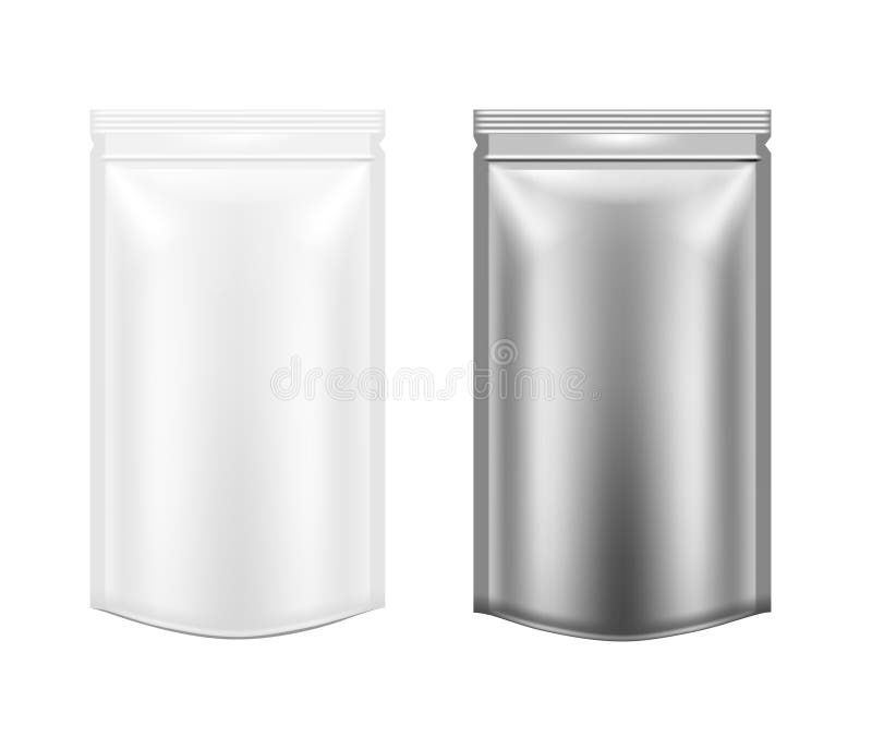 White and Black Empty Plastic Packaging with Zipper. Blank Foil Stock ...