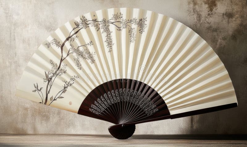 A White and Black Fan with a Tree on it Stock Illustration ...