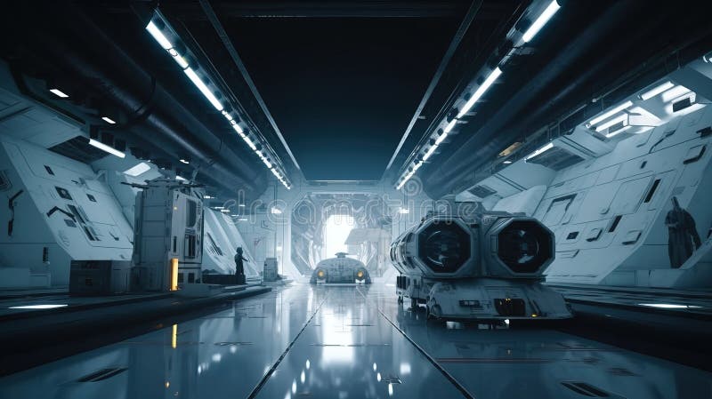 White and Black Glossy Interior Space Facility Maintenance Cargo, Sci ...