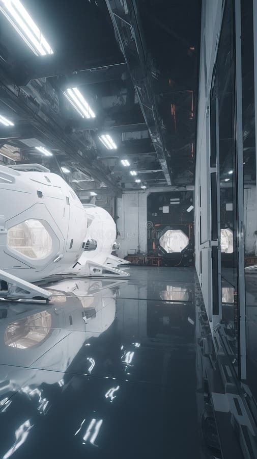 White and Black Glossy Interior Space Facility Maintenance Cargo, Sci ...