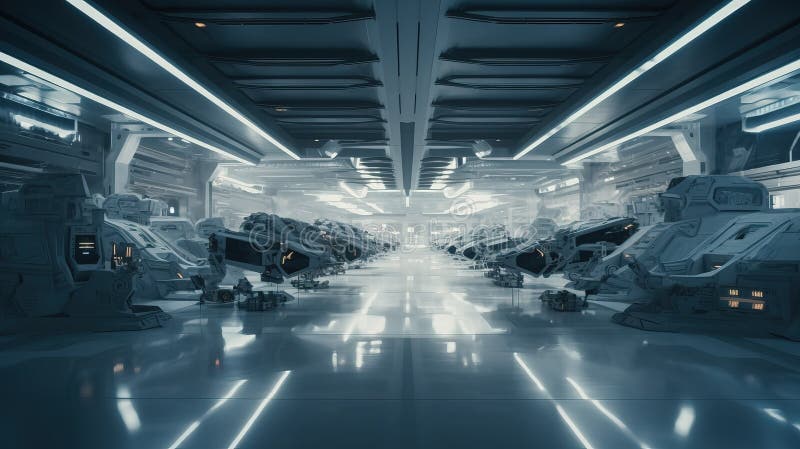 White and Black Glossy Interior Space Facility Maintenance Cargo, Sci ...