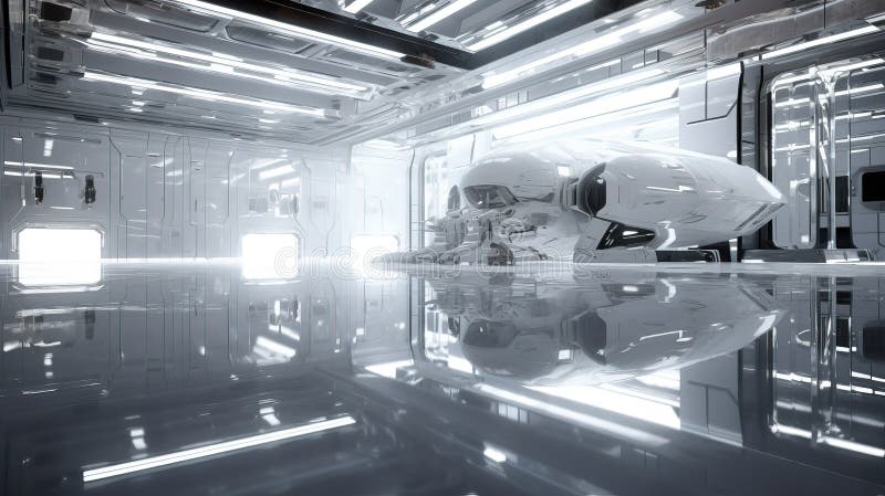 White and Black Glossy Interior Space Facility Maintenance Cargo, Sci ...