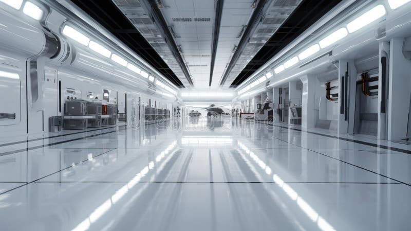 White and Black Glossy Interior Space Facility Maintenance Cargo, Sci ...