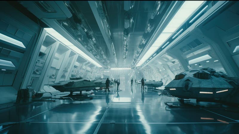 White and Black Glossy Interior Space Facility Maintenance Cargo, Sci-fi Image, Futuristic Space ...