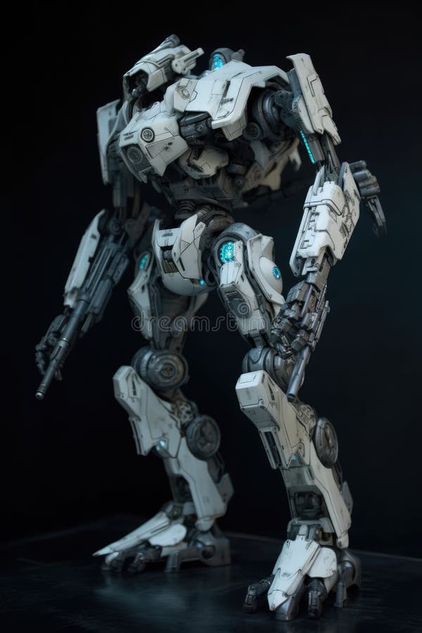 White and Black Mecha Giant Robot Over Black Background, Created Using ...