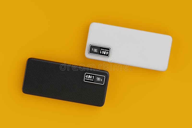 White and Black Mobile Devices Charging Power Banks. 3d Rendering Stock ...