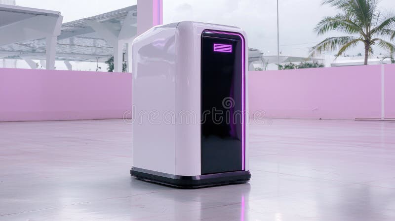 A White and Black Robot with a Purple Light on Its Side. Stock Photo ...