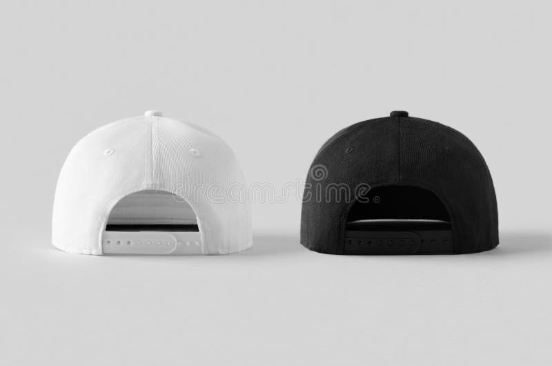 White and Black Snapback Caps Mockup on a Grey Background, Front View ...