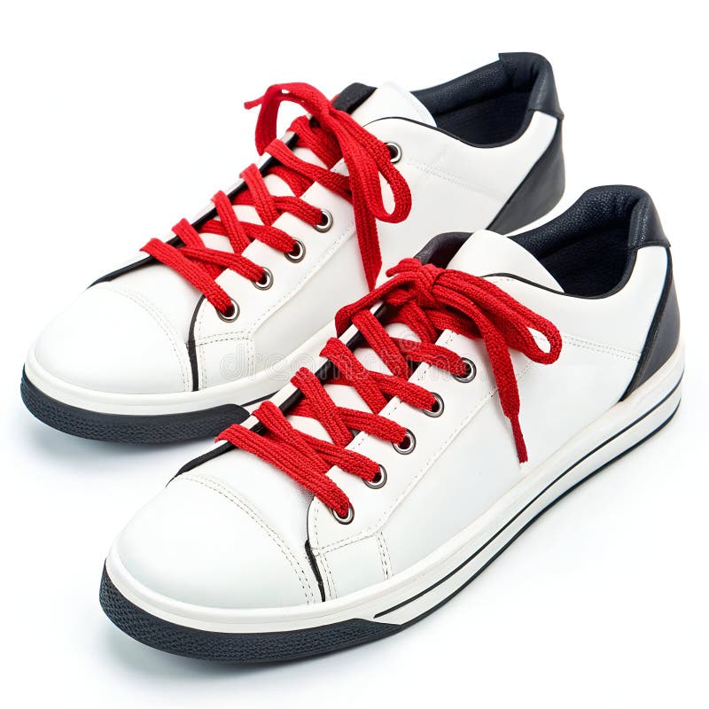 White and Black Sneakers with Red Laces Stock Illustration ...