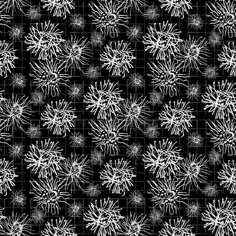 White on Black Snowflake Silhouette Seamless Vector Pattern. Hand Drawn ...