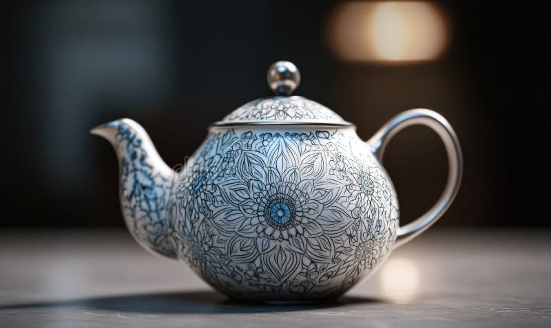 A White and Black Tea Pot with a Floral Design Stock Photo - Image of ...