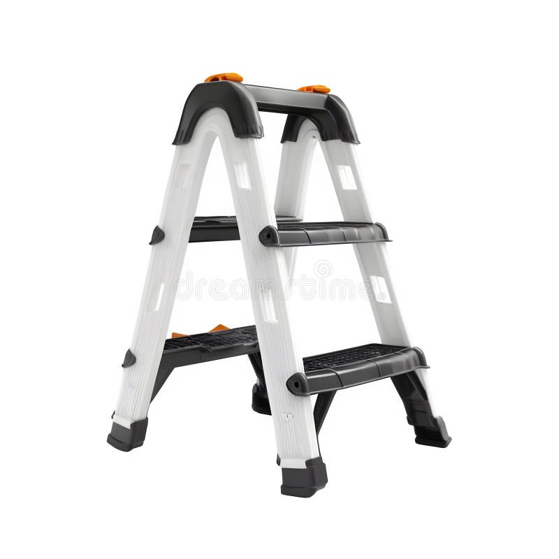 A Three Step Ladder with White Frame and Black Steps Isolated on a ...
