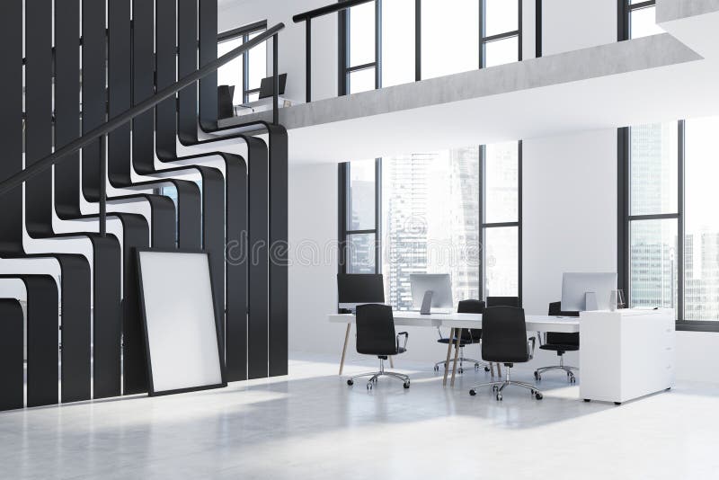 White and Black Two Storey Office Stock Illustration - Illustration of ...
