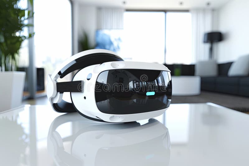 White and Black Virtual Reality Glasses Mockup on Table Stock ...