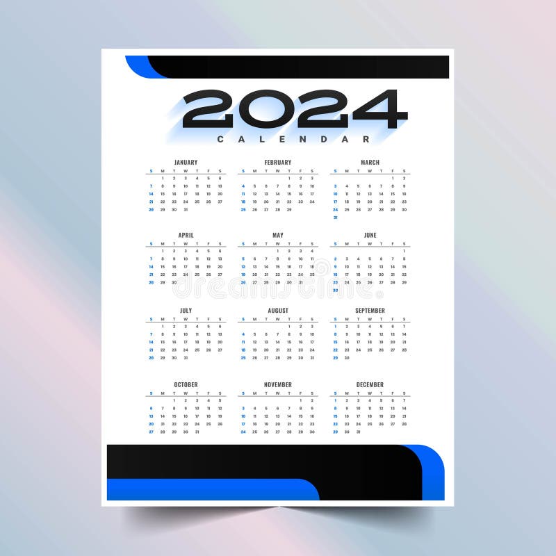 White and Black 2024 Wall Calendar Layout for Office or Business Stock ...