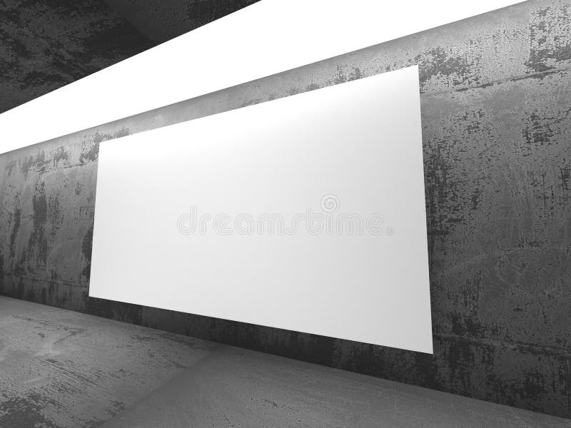 White Blank Banner Billboard in Dark Concrete Wall Room with Light ...