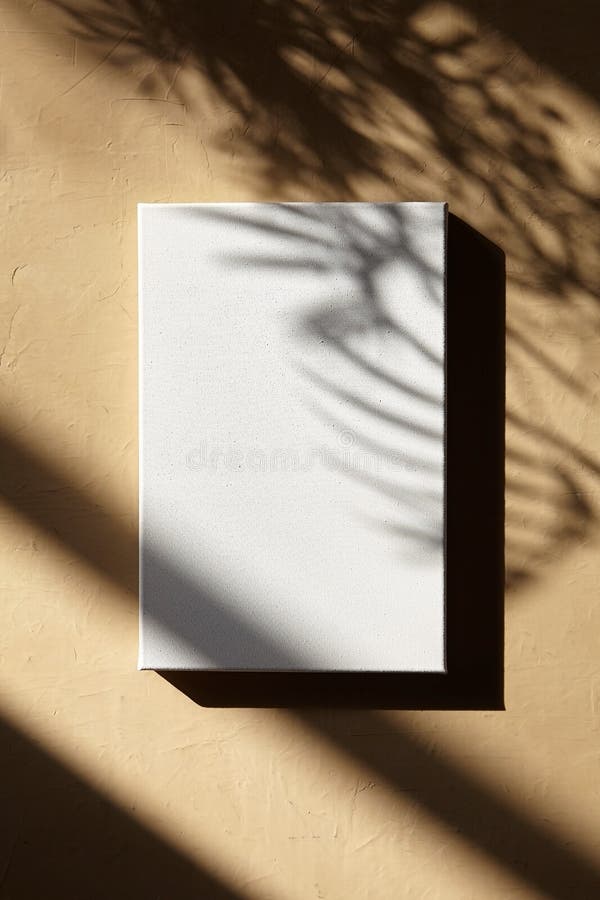White Blank Canvas Hanging on Wall with Shadows. Mockup Stock Image ...