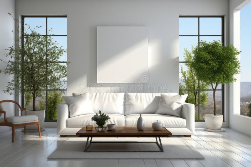 White Blank Canvas on a Modern Living Room. Generative AI Stock ...