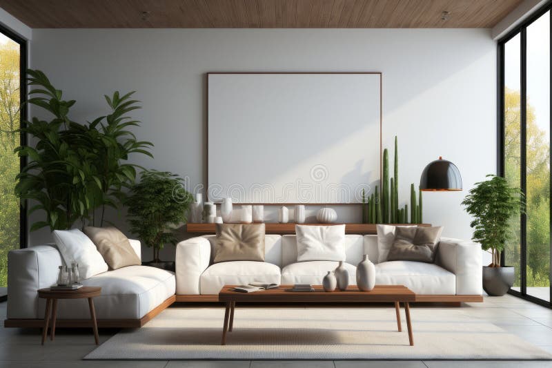 White Blank Canvas on a Modern Living Room. Generative AI Stock ...