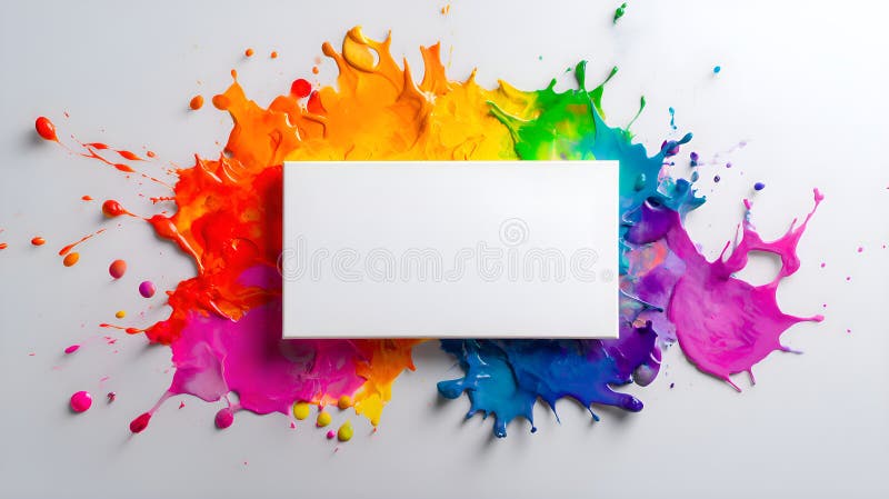 White Blank Canvas Surrounded by Colorful Paint Splatter Stock Photo ...