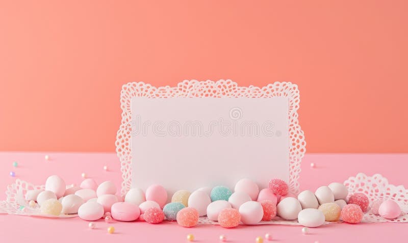 White Blank Card in a Ceramic White Frame on a Pastel Ivory Table Stock ...