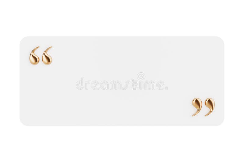 White Blank Card with Golden Quotation Marks. 3d Rendering Stock ...