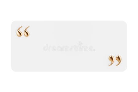 White Blank Card with Golden Quotation Marks. 3d Rendering Stock ...