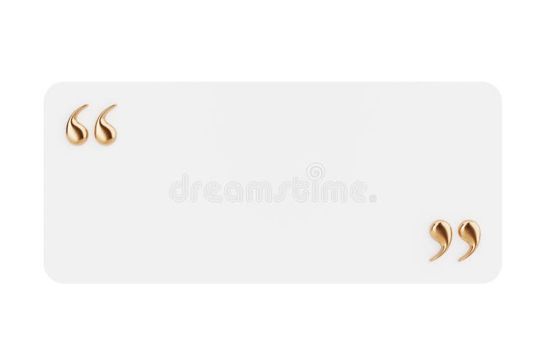 White Blank Card with Golden Quotation Marks. 3d Rendering Stock ...