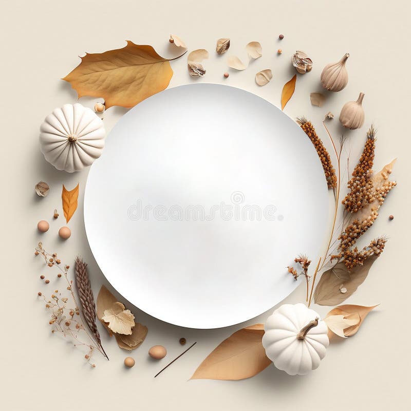 White Blank Card Empty Circle Frame with Autumn Decor. Generated AI ...