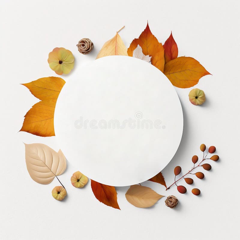 White Blank Card Empty Circle Frame with Autumn Decor. Generated AI ...
