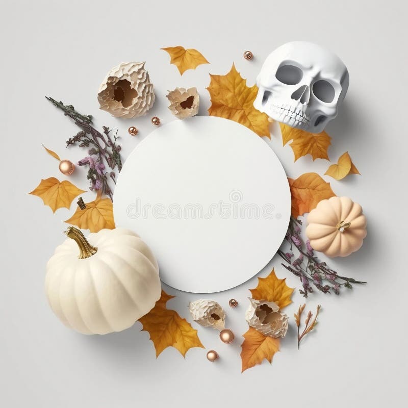 White Blank Card Empty Circle Frame with Autumn Decor. Generated AI ...