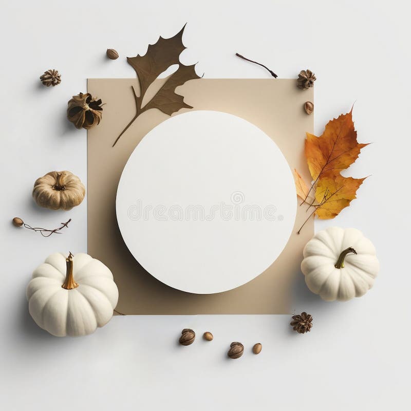 White Blank Card Empty Circle Frame with Autumn Decor. Generated AI ...