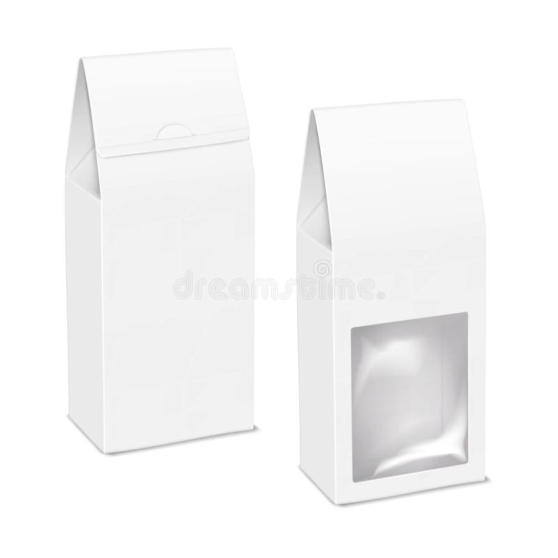 White Blank Cardboard Gable Box with Clear Plastic Window. Front and ...