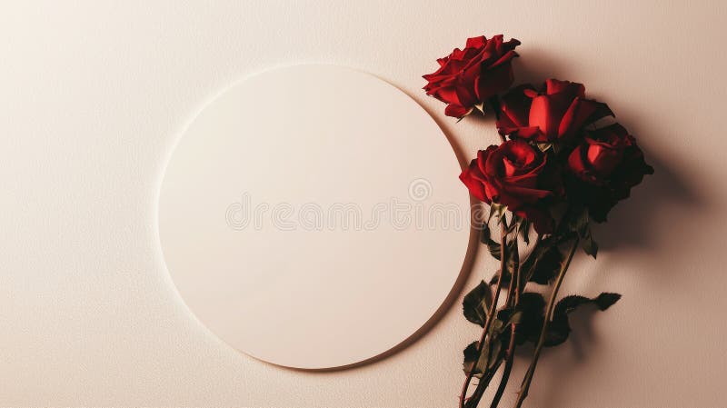White, Blank Circle with a Red Rose Floral Frame Stock Image - Image of ...
