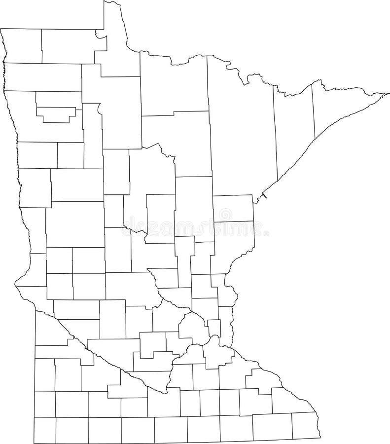 White Blank Counties Map of Minnesota, USA Stock Vector - Illustration ...