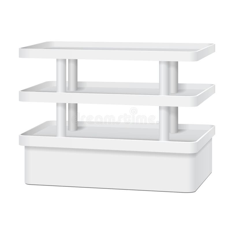 White Blank Empty Showcase Display Stand with Retail Shelves. Rounded ...