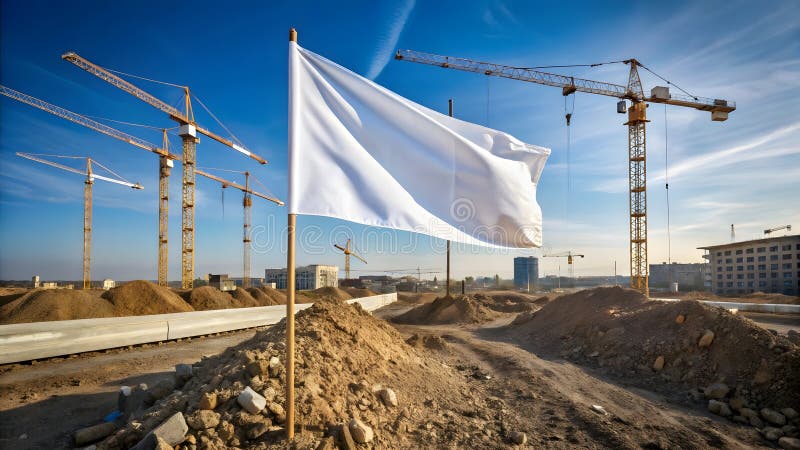 Blank Flag at Construction Site Stock Illustration - Illustration of ...
