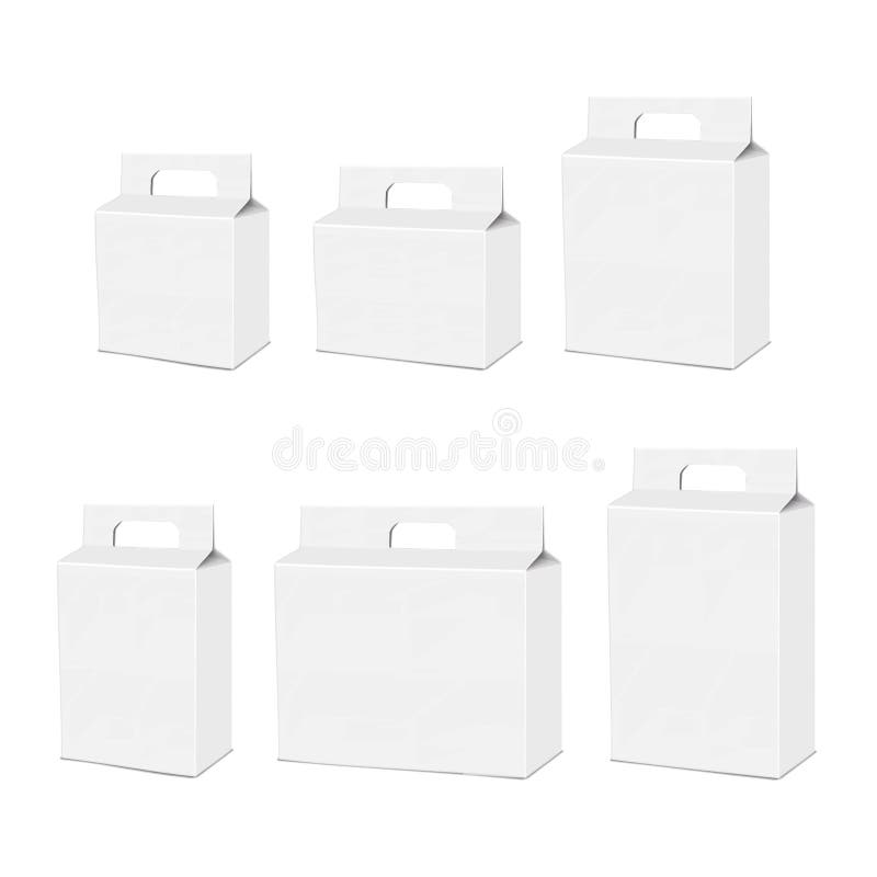 White Blank Folding Cardboard Gable Box with Cut Handle Mock-up Set ...
