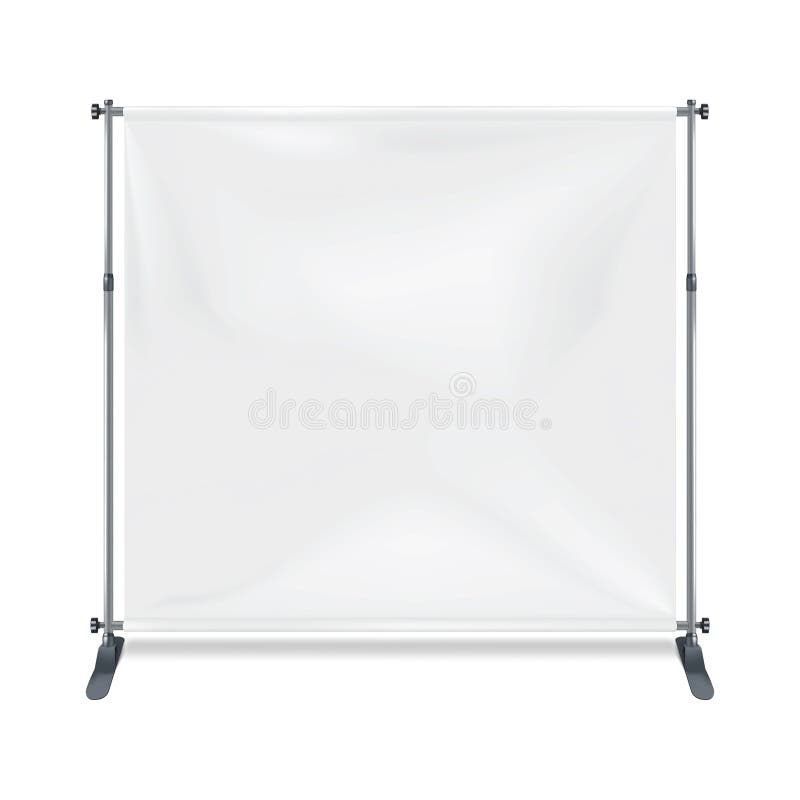 White Blank Folding Square Advertising Banner on Metal Frame Realistic ...