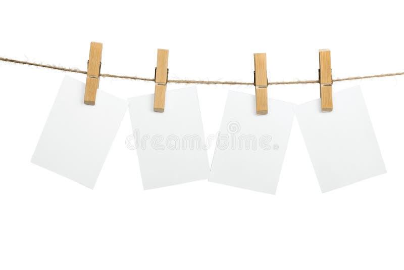 Blank White Papers Hanging on Rope Isolated on Stock Photo - Image of ...
