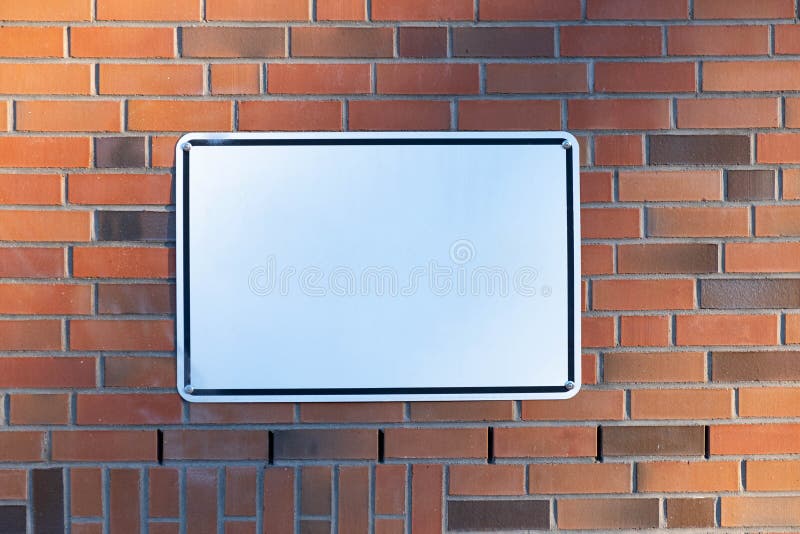 White and Blank Information Table on Brick Wall Stock Image - Image of ...
