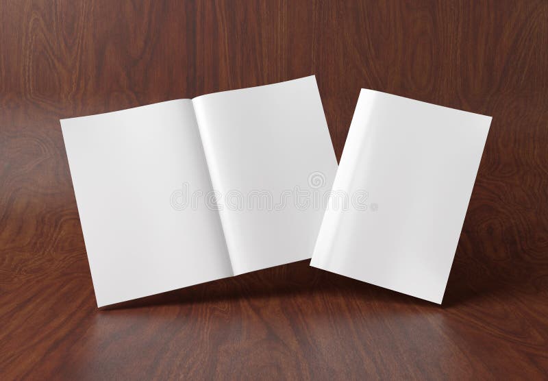 White Blank A4 Magazine Mockup Isolated on Wood 3D Rendering Stock ...