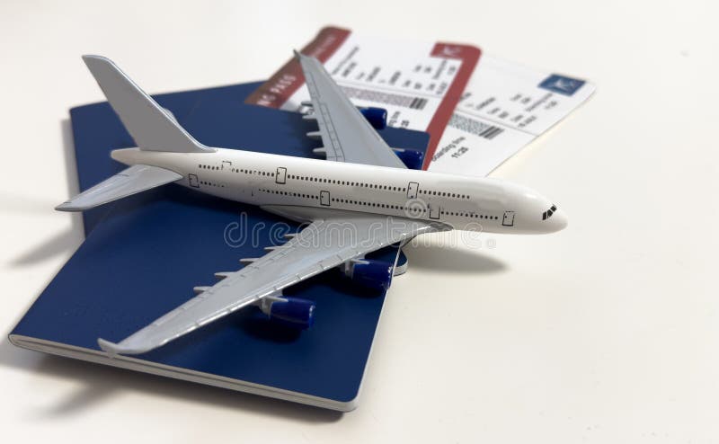 White Blank Model of Passenger Plane on Passports with Boarding Pass ...