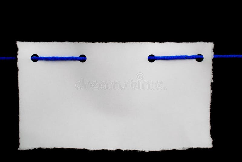 White Blank Note Card with Blue String on Black Background Stock Image ...